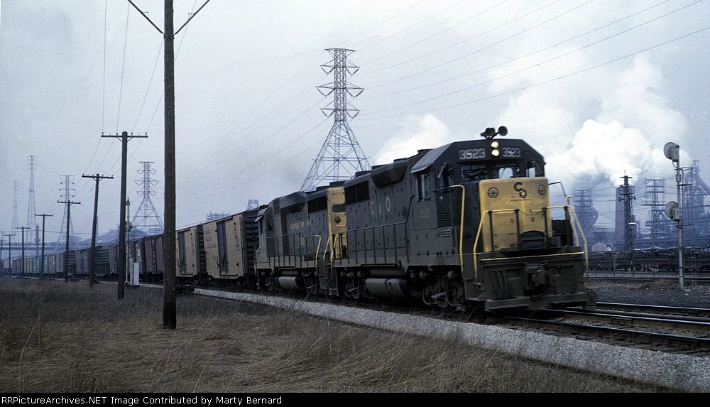 C&O GP35 3523 and a GP30 Haul Past Steel Mills